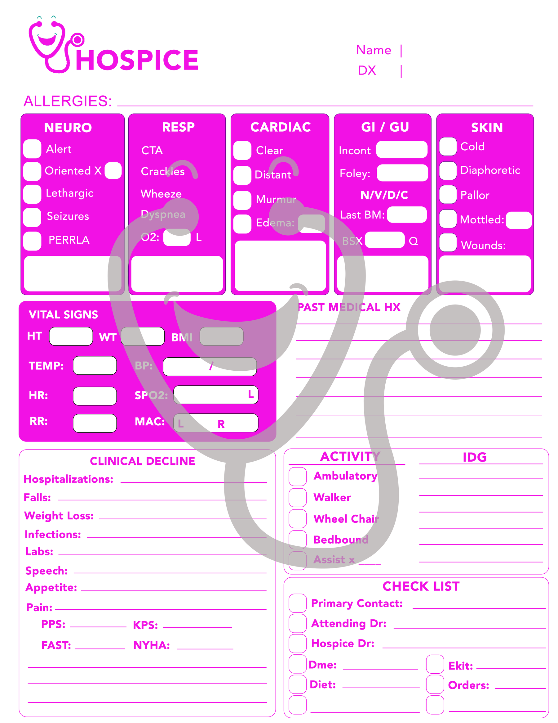 Hospice Assessment Form for Nurses