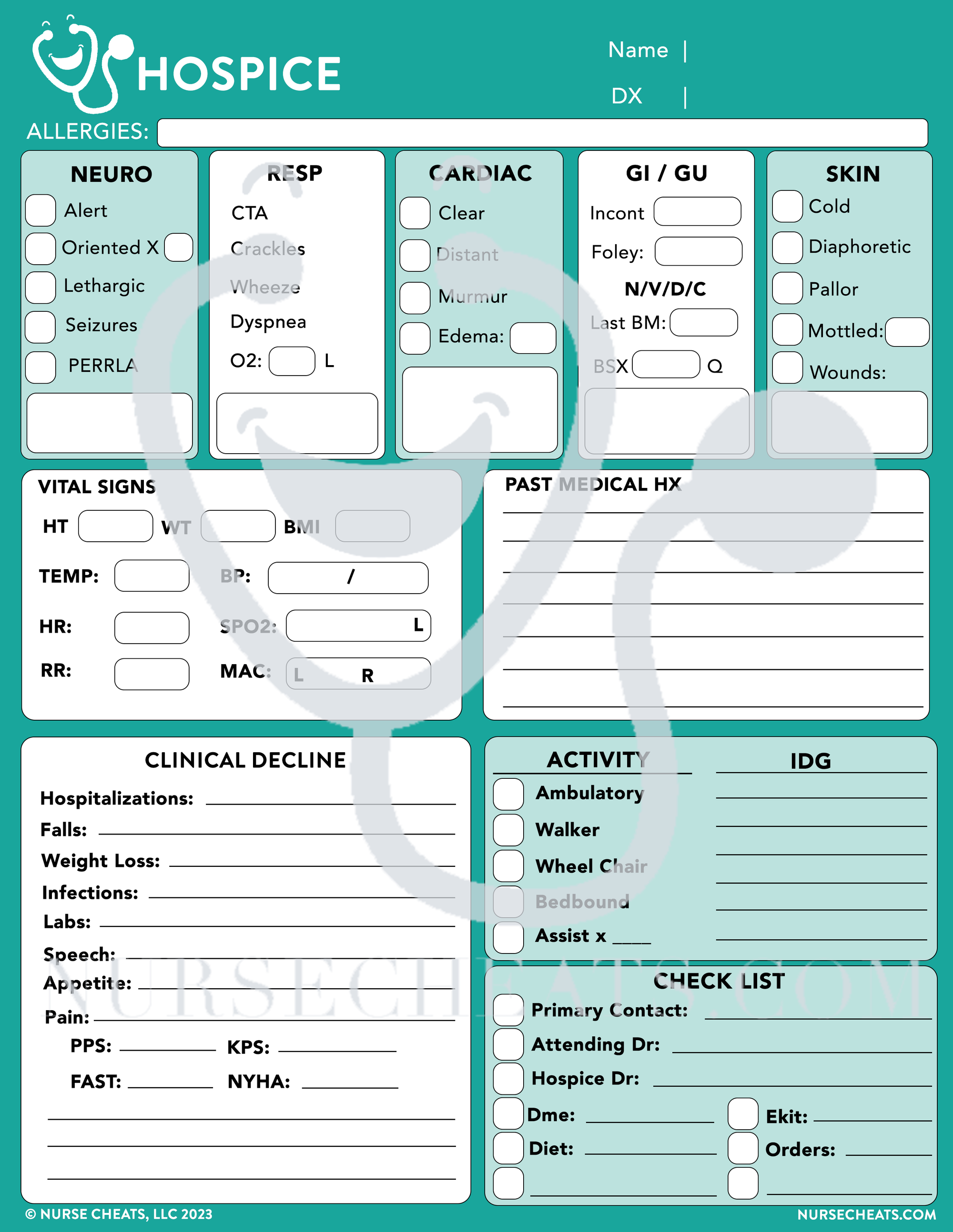 Hospice Assessment Form for Nurses