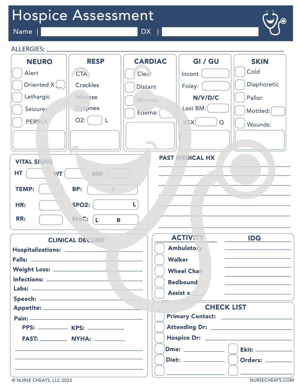 Hospice Assessment Form for Nurses