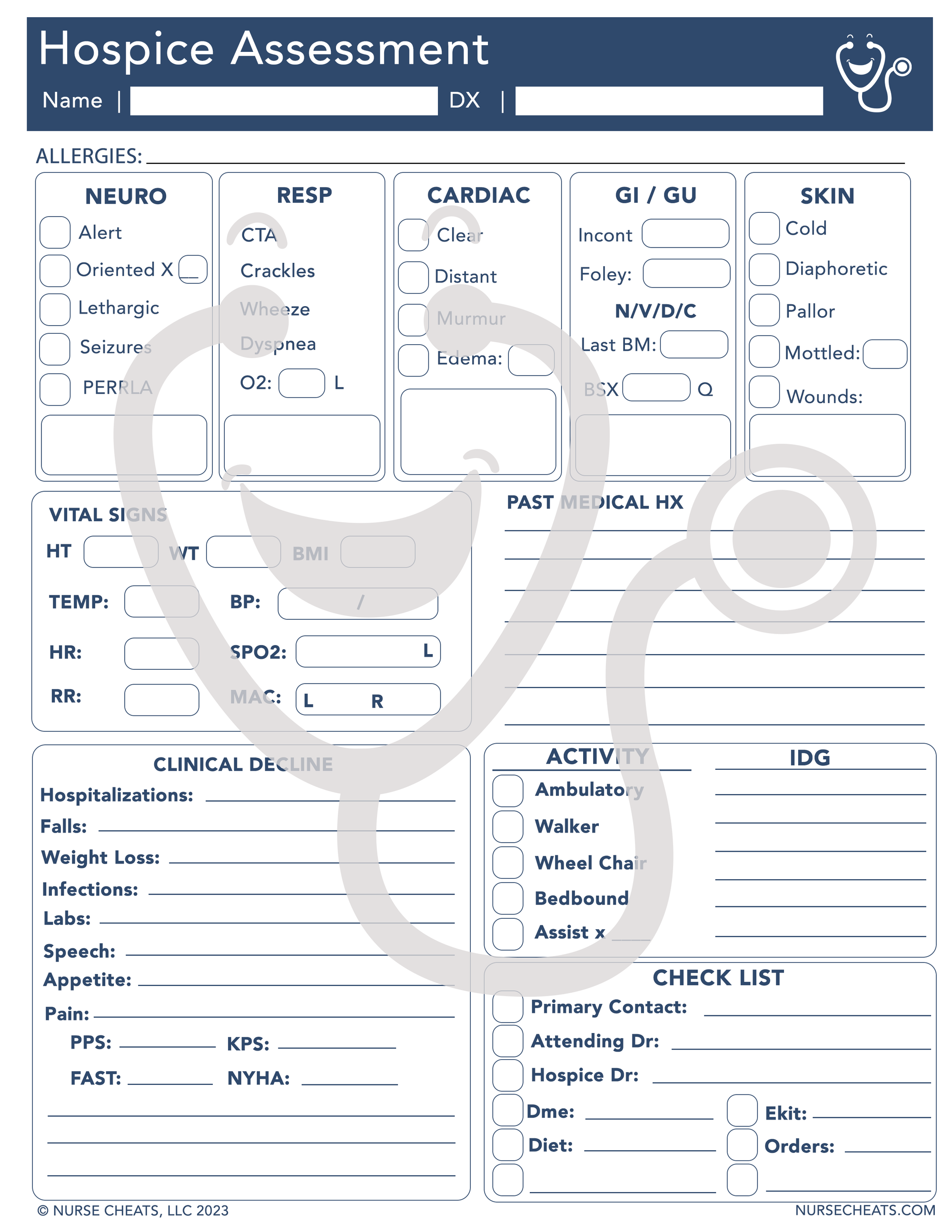Hospice Assessment Form for Nurses