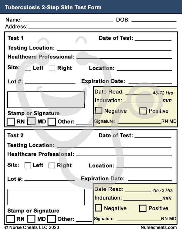 Two (2) Step Tuberculosis Test (Blank & Printable)