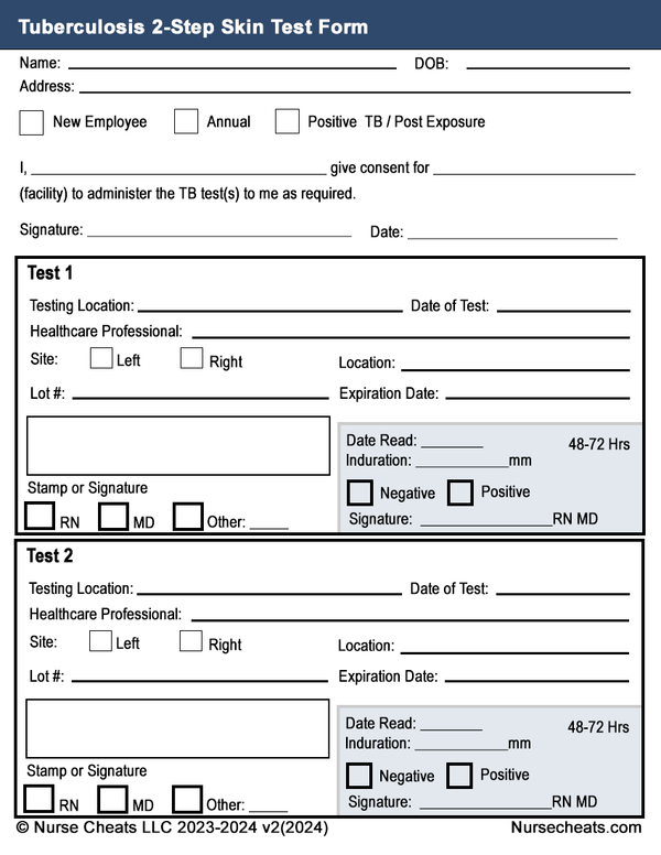 Two (2) Step Tuberculosis Test (Blank & Printable)